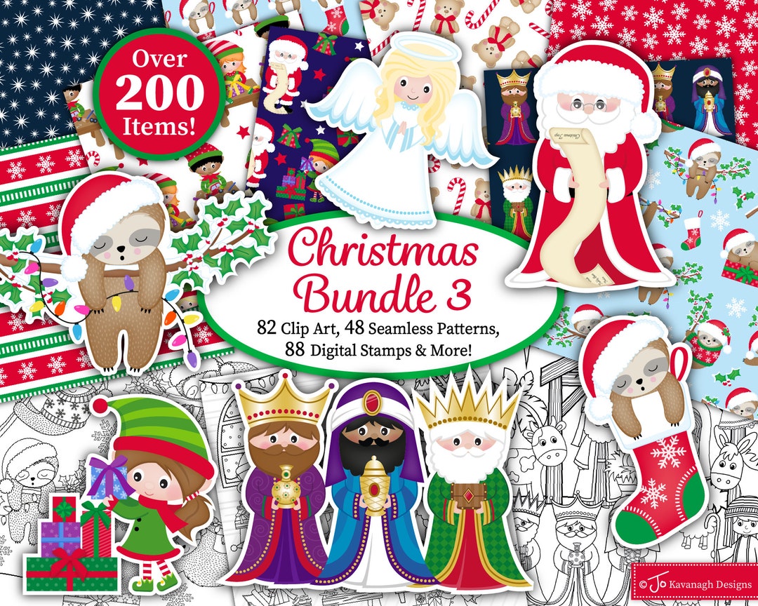 Christmas Clipart Bundle, Christmas Digital Paper, Christmas Digital ...