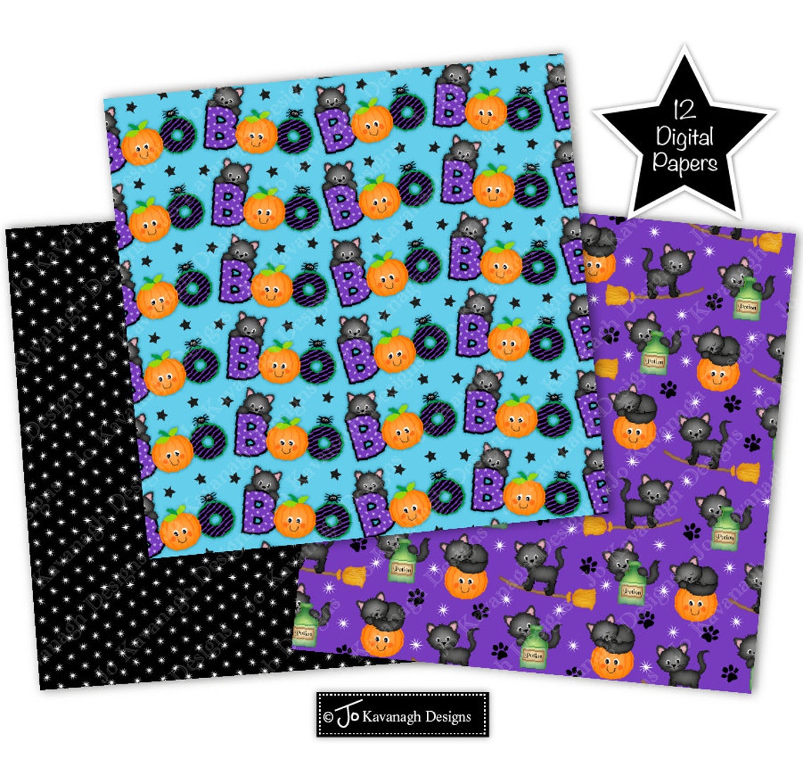 Halloween Digital Papers Halloween Cat Papers Halloween | Etsy