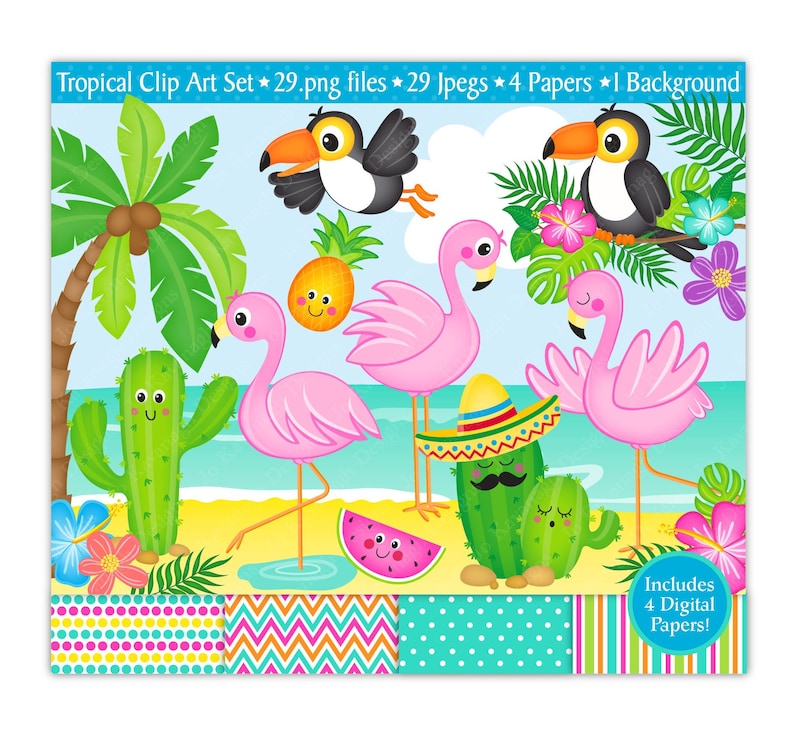 Flamingo Clipart & Digital PapersCactus ClipartSummer Clip | Etsy