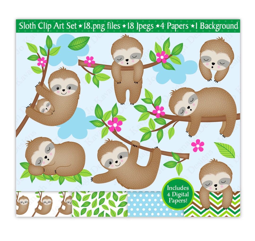 Sloth Clipart, Cute Sloth Clipart, Sleepy Sloths, Baby Sloth Clip Art ...