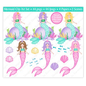 Mermaids Clipart & Digital Papers Set,mermaid Clip Art,under the Sea ...