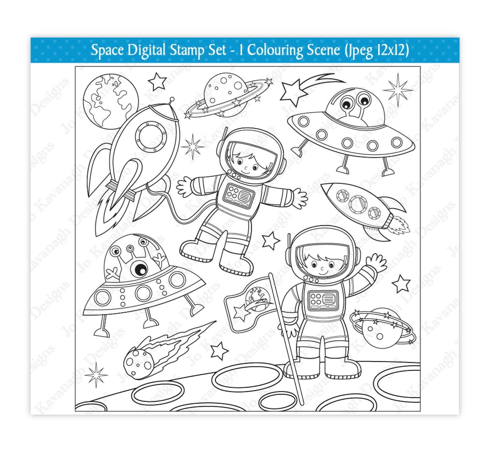 Space Digital Stampsdigital Stampsastronaut Digital | Etsy