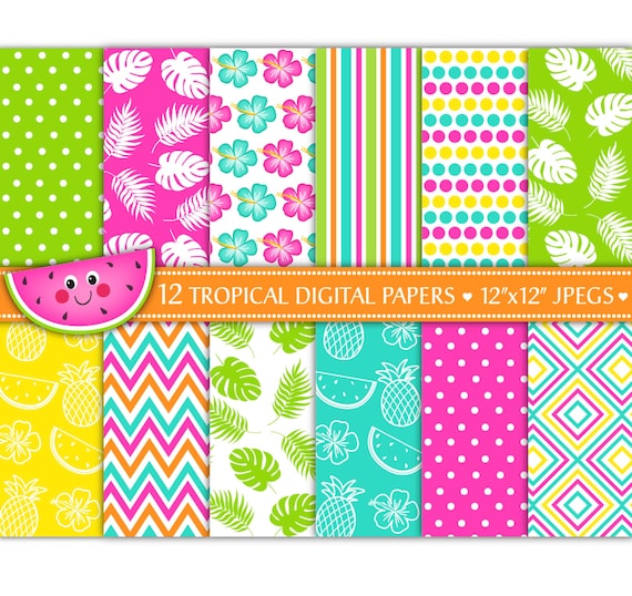 Tropical Digital Papersbright Digital Papersflamingo - Etsy