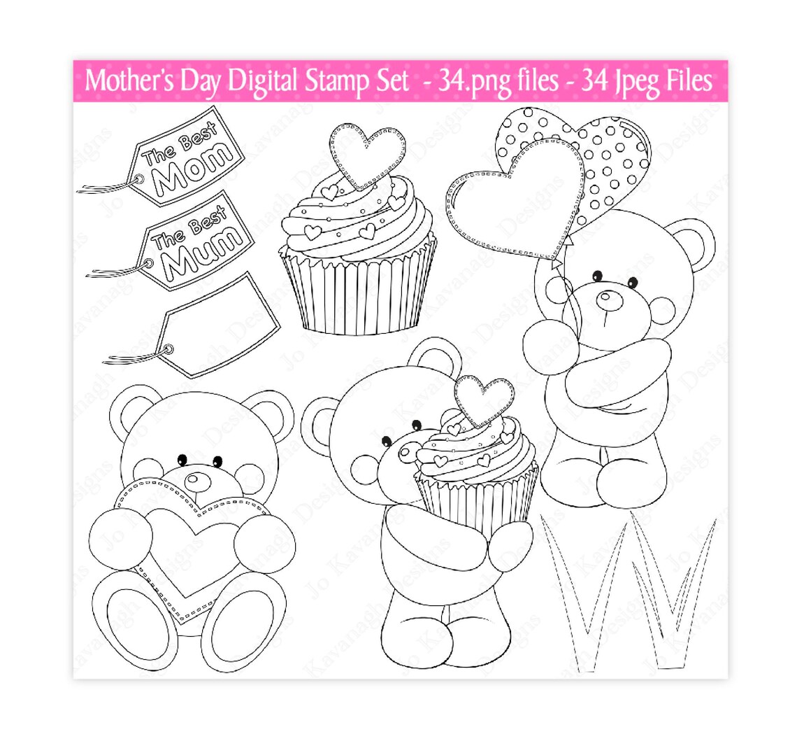 Mother's Day Digital Stamps,mothers Day Stamp,mum Stamps,bear Stamps ...