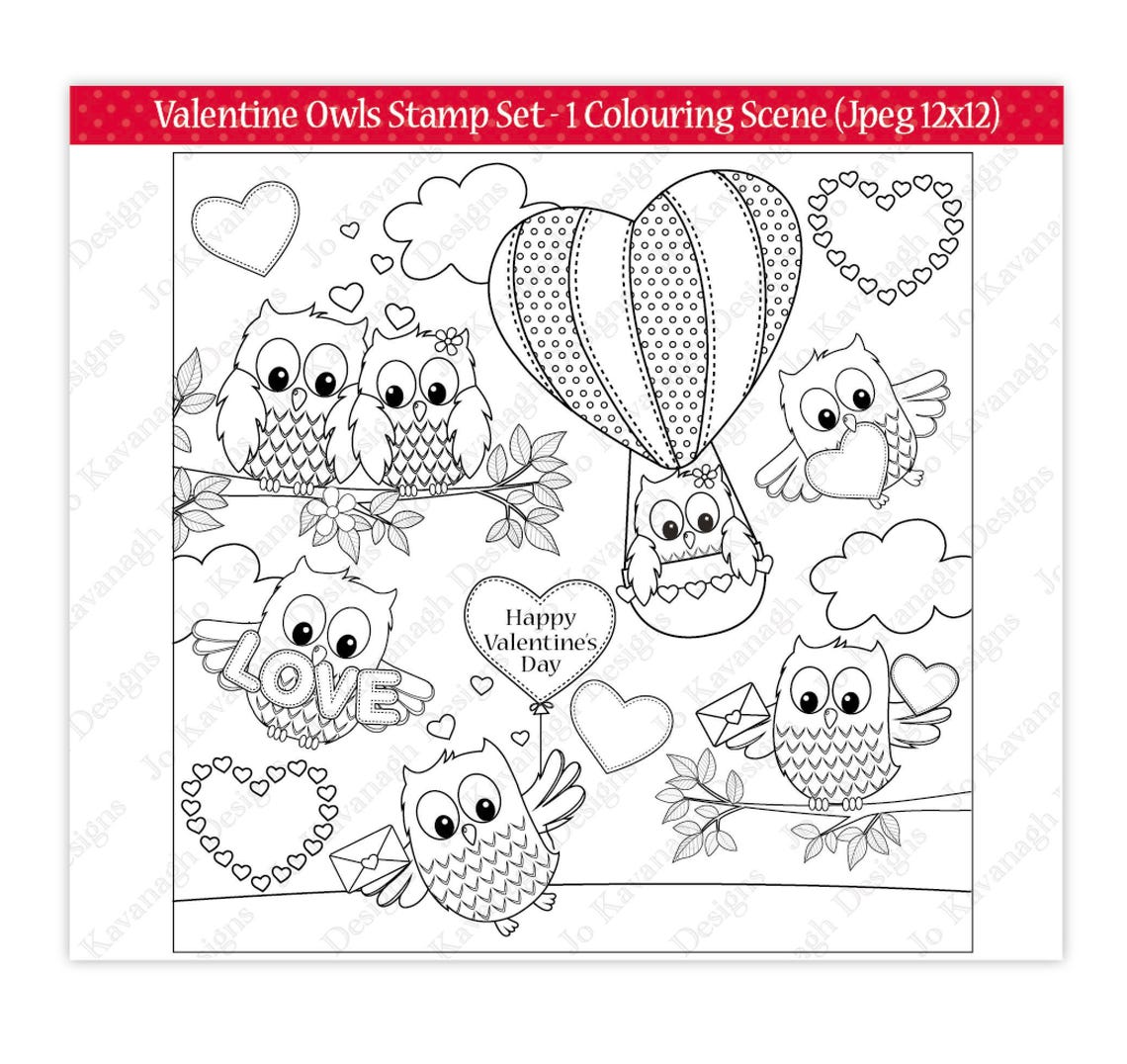 Valentine Digital Stamps,digital Stamps,valentine Owl Digital Stamps ...