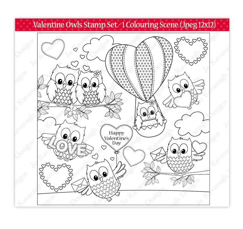 Valentine Digital Stampsdigital Stampsvalentine Owl Digital | Etsy