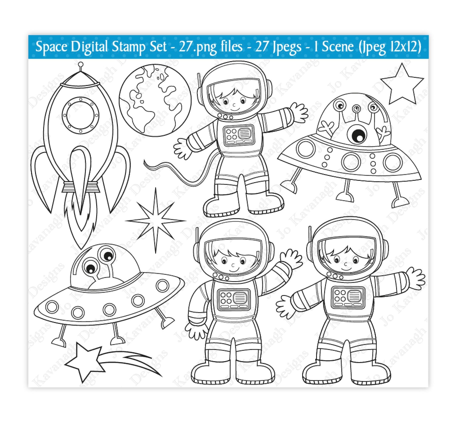 Space Digital Stampsdigital Stampsastronaut Digital - Etsy