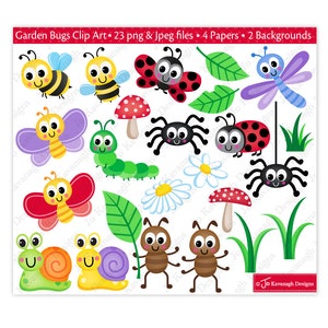 Cute Bugs Clipart, Insects Clipart, Garden Bugs Clipart, Snail, Ladybug ...