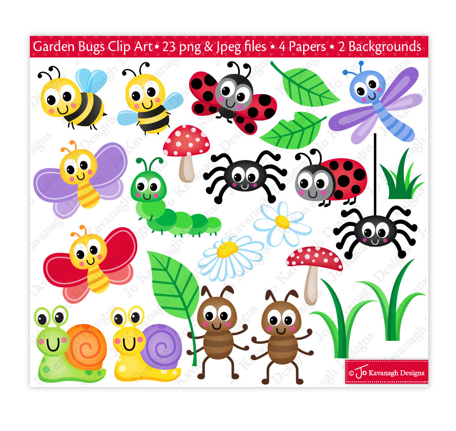 Cute Bugs Clipart, Insects Clipart, Garden Bugs Clipart, Snail, Ladybug ...
