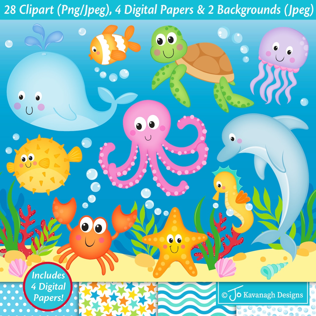 Sea Animals Clip Art,under the Sea Clipart,under the Sea Digital Papers ...
