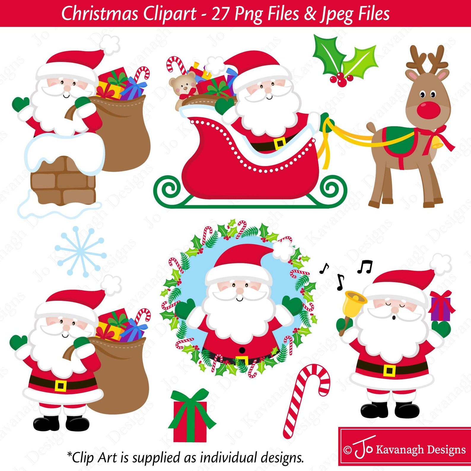 Cute Christmas Clipart - Christmas Png - Santa - Reindeer - Sleigh ...