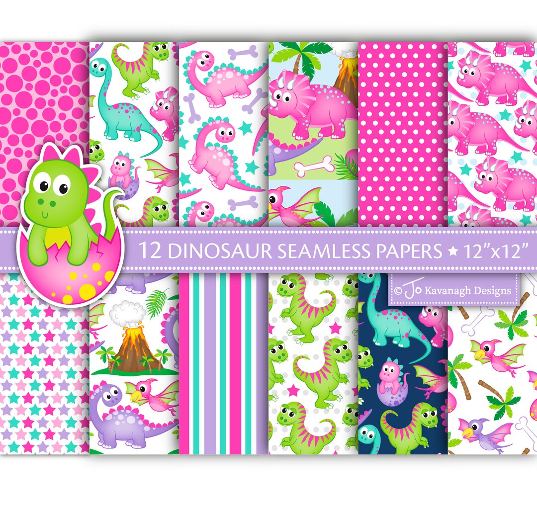 Dinosaur Digital Papers, Dinosaur Papers, Dinosaur Patterns, Girl ...