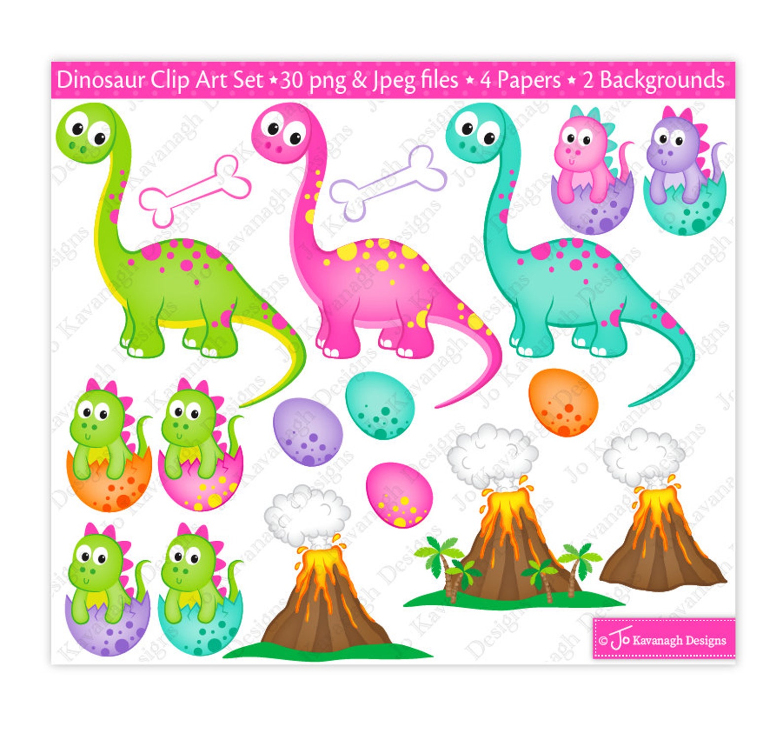 Dinosaur Clipart & Digital Paper Girl Dinosaurs Clipart Pink - Etsy