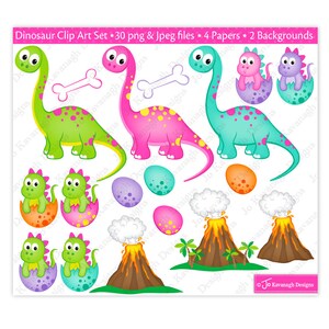 Dinosaur Clipart & Digital Paper, Girl Dinosaurs Clipart, Pink Dinosaur ...