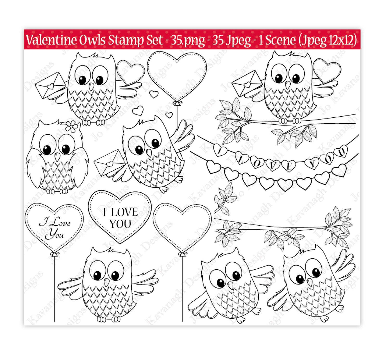 Valentine Digital Stamps,digital Stamps,valentine Owl Digital Stamps ...