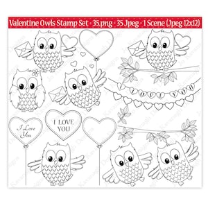 Valentine Digital Stamps,digital Stamps,valentine Owl Digital Stamps ...