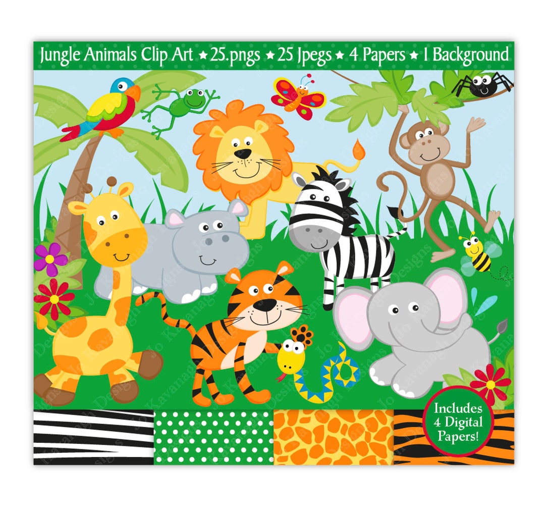Jungle Clip Art, Jungle Digital Papers,jungle Clipart,jungle Animals ...