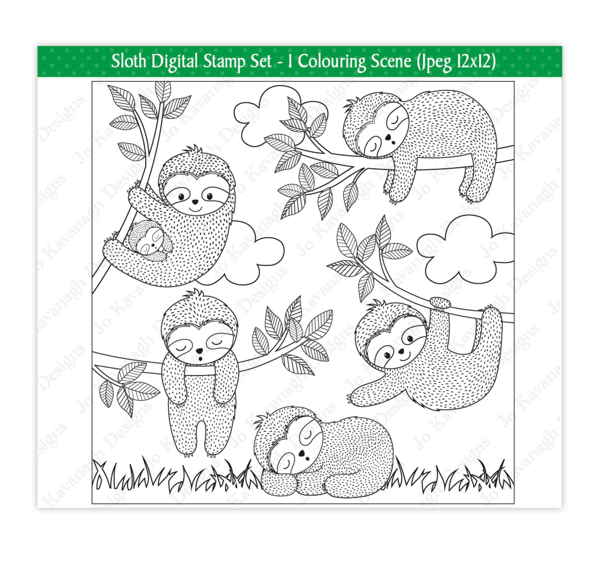 Sloth Digital Stamps Cute Sloth Digital Stamps Sleepy - Etsy