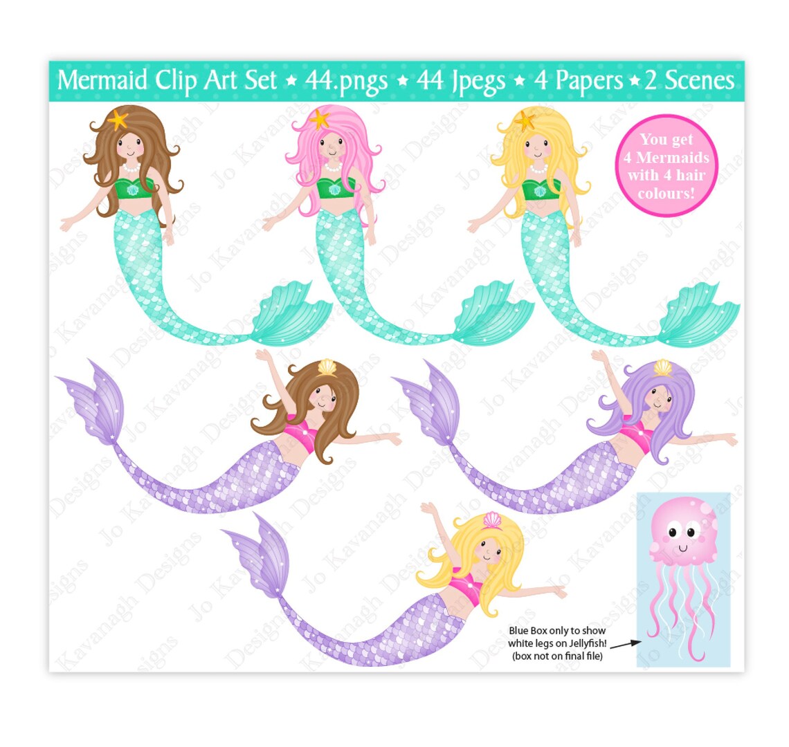 Mermaids Clipart & Digital Papers Setmermaid Clip Artunder | Etsy