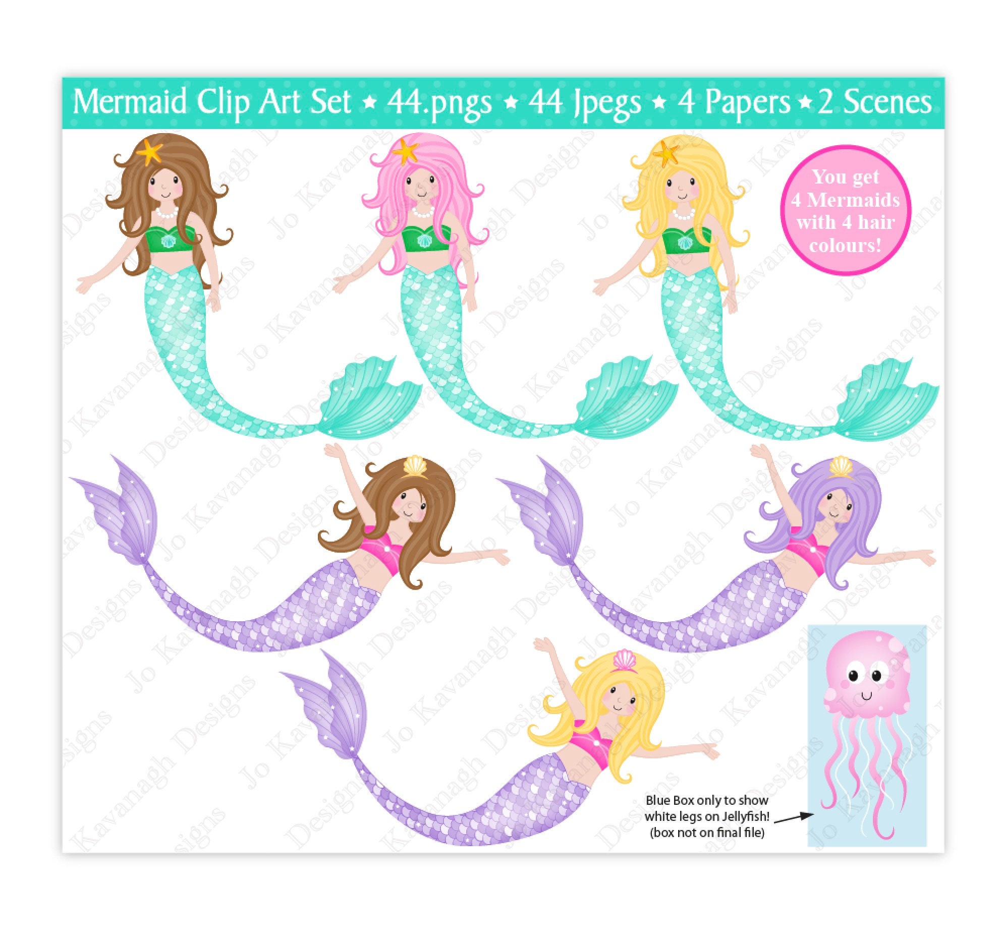 Mermaids Clipart & Digital Papers Setmermaid Clip Artunder | Etsy