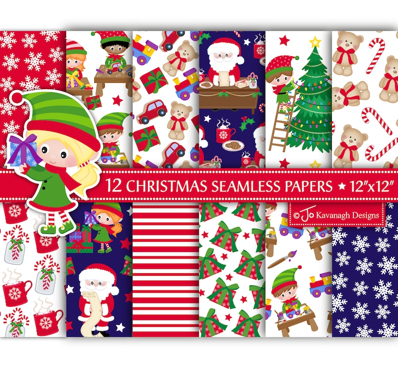 Christmas Digital Paper, Christmas Patterns, Christmas Scrapbook Paper ...