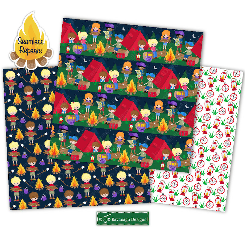 Camping Digital Papers, Camping Papers, Camping Patterns, Summer Camp ...