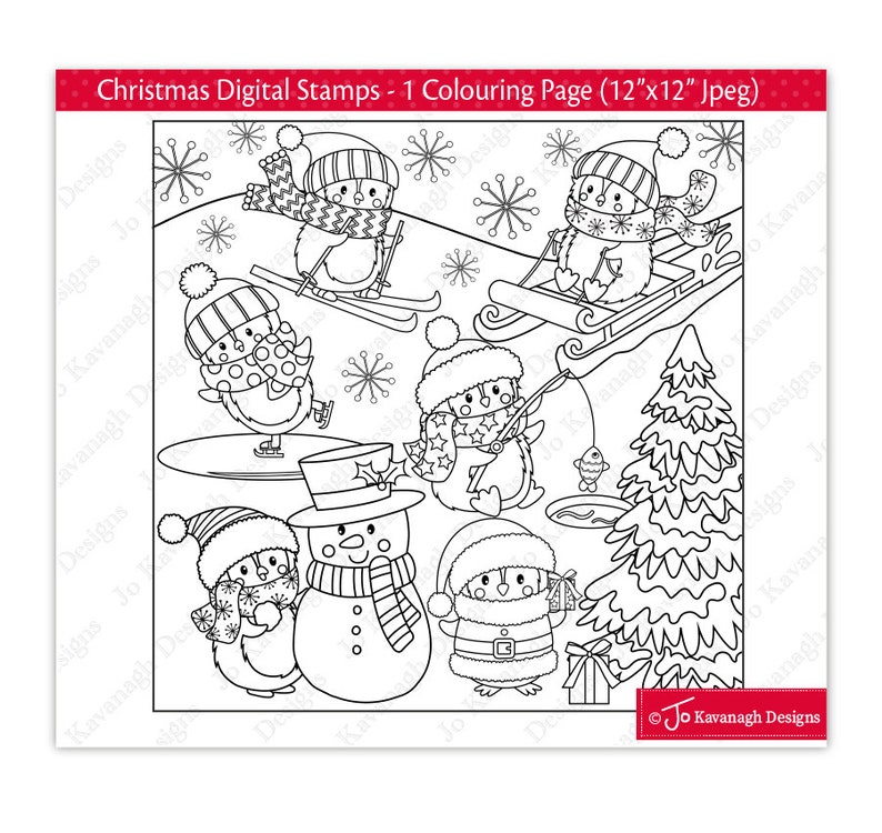 Christmas Digital Stamps, Penguin Digital Stamps, Christmas Clipart ...