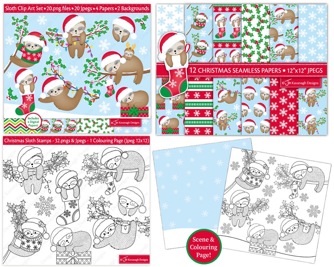 Christmas Clipart Bundle, Christmas Digital Paper, Christmas Digital ...
