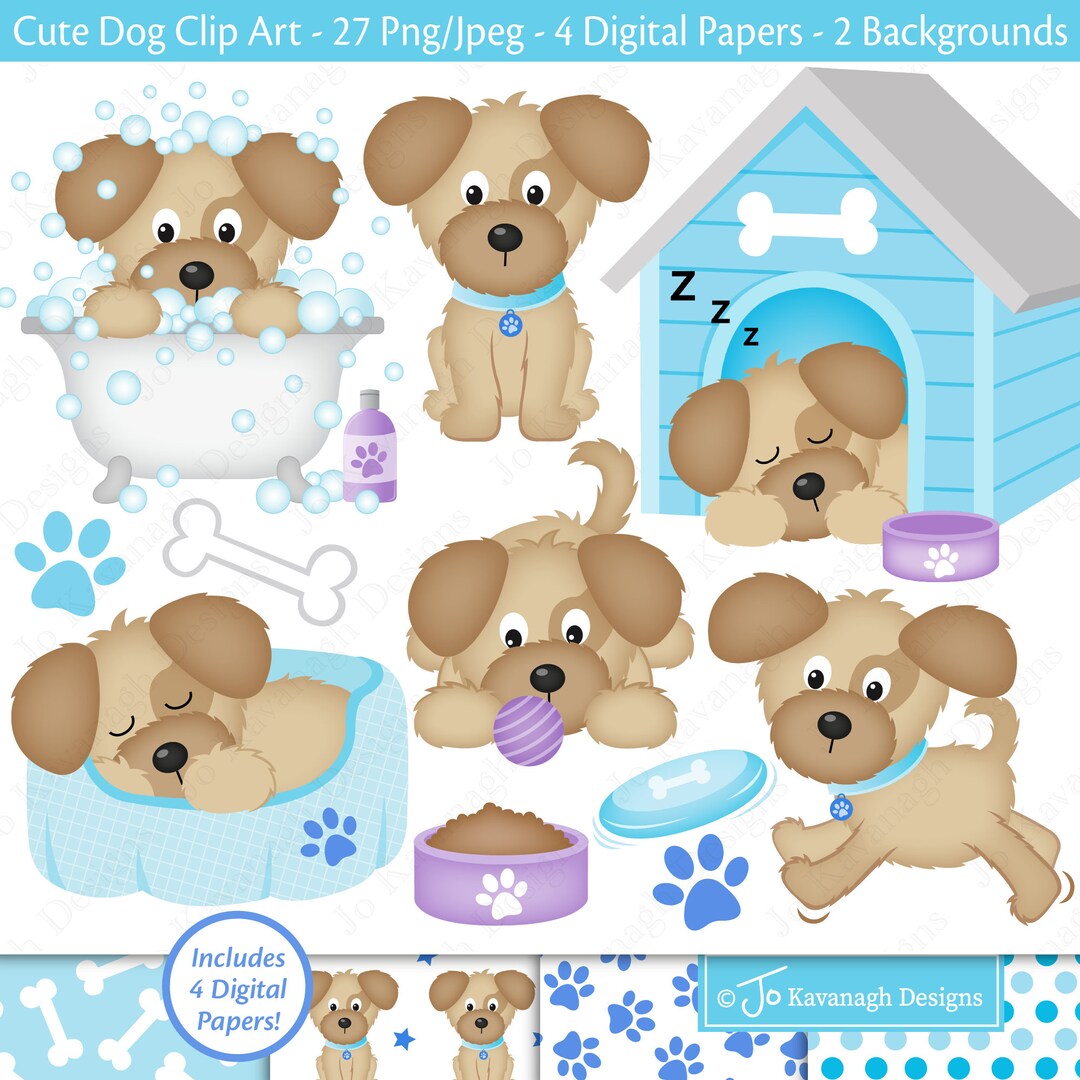 Cute Dogs Clipart, Puppy Dog Clipart, Dog Digital Paper, Pets Clipart ...