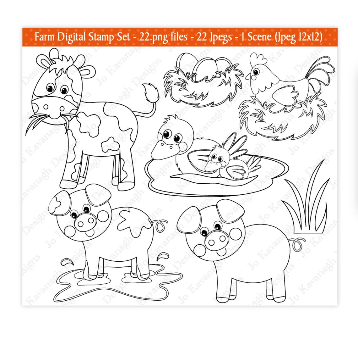 Farm Digital Stampsfarm Animal Digital Stampsdigital - Etsy UK