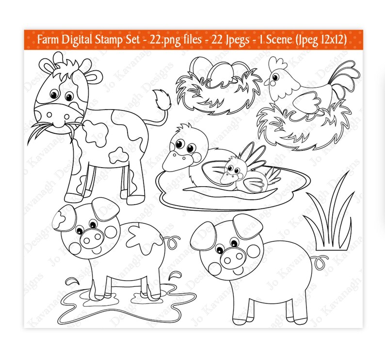 Farm Digital Stamps,farm Animal Digital Stamps,digital Stamps,barnyard ...