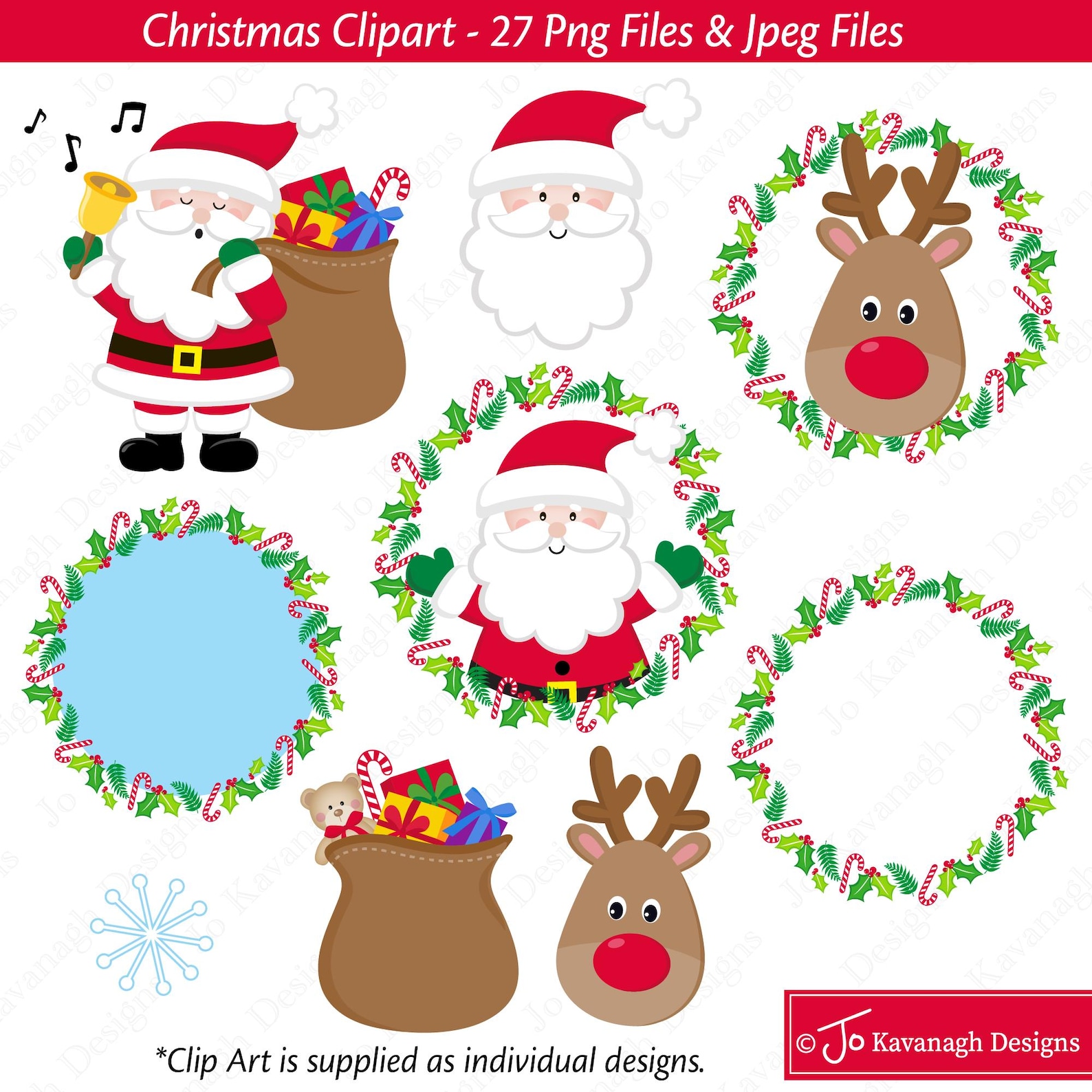 Cute Christmas Clipart - Christmas Png - Santa - Reindeer - Sleigh ...