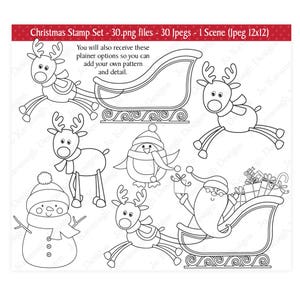 Christmas Digital Stamps,digital Stamps,santa Digital Stamps,rudolph ...