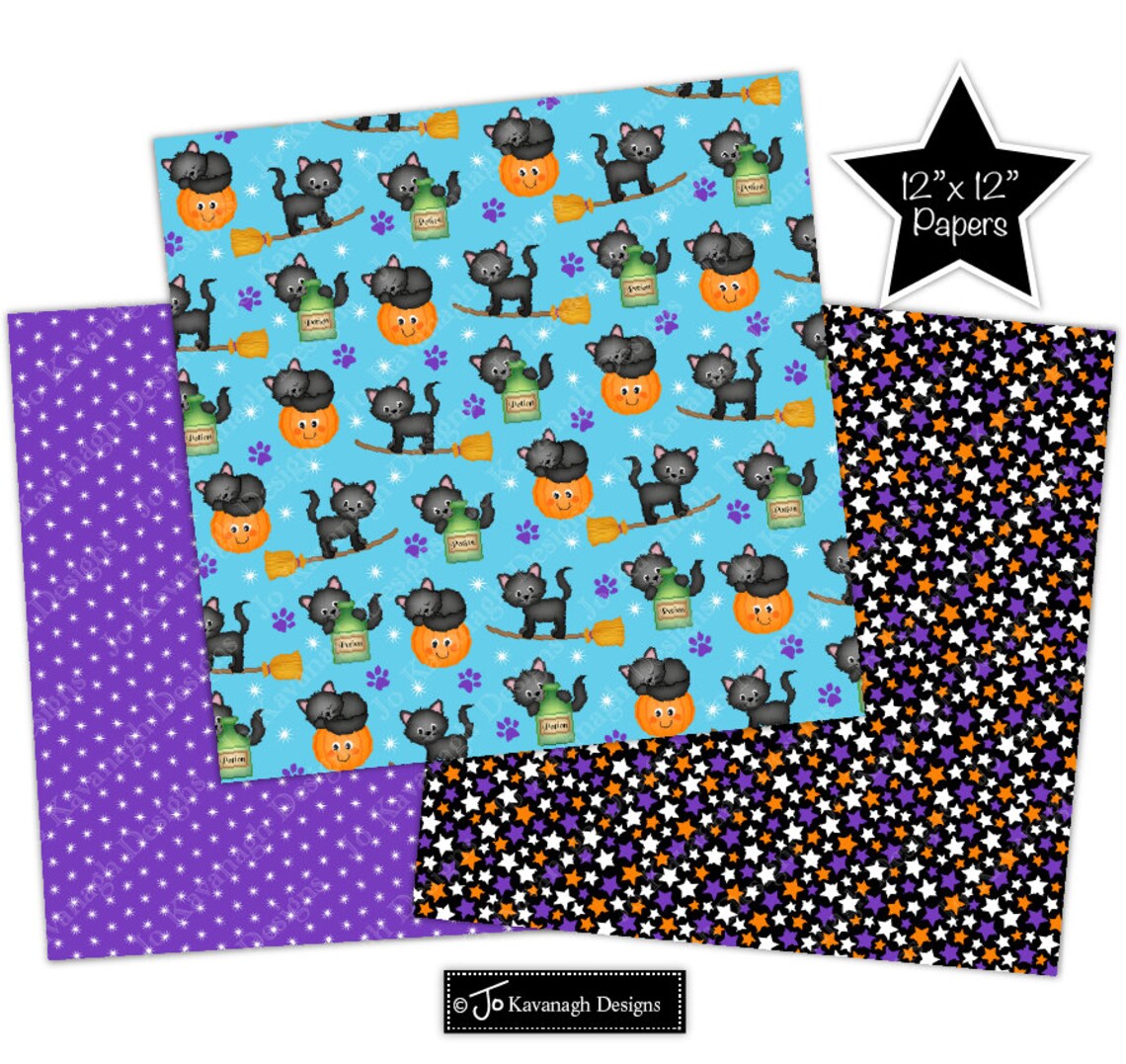 Halloween Digital Papers Halloween Cat Papers Halloween | Etsy