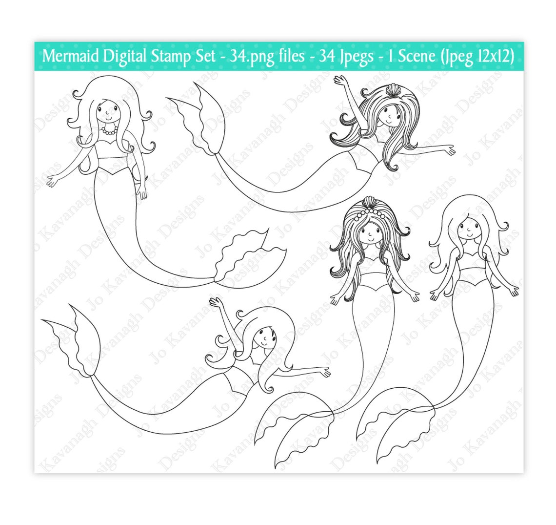 Mermaid Digital Stamps,mermaid Stamps,under the Sea Digital Stamps ...