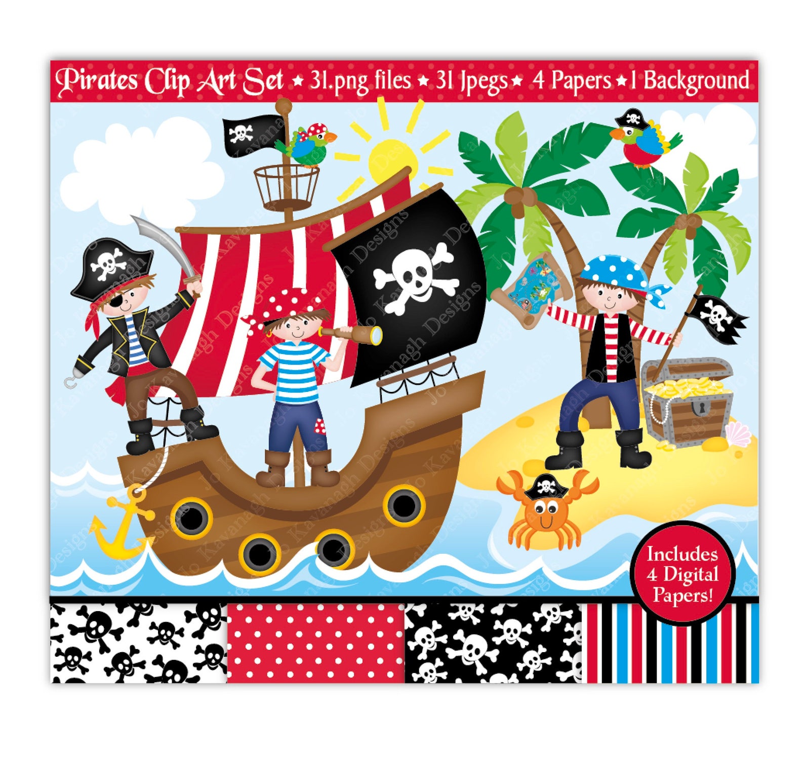 Pirate Clip Art & Digital Papers,pirate Clipart,pirates Clipart,pirate ...
