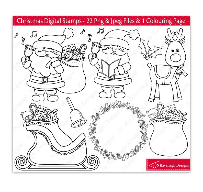 Christmas Digital Stamps, Santa Digital Stamp, Christmas Clipart, Santa ...