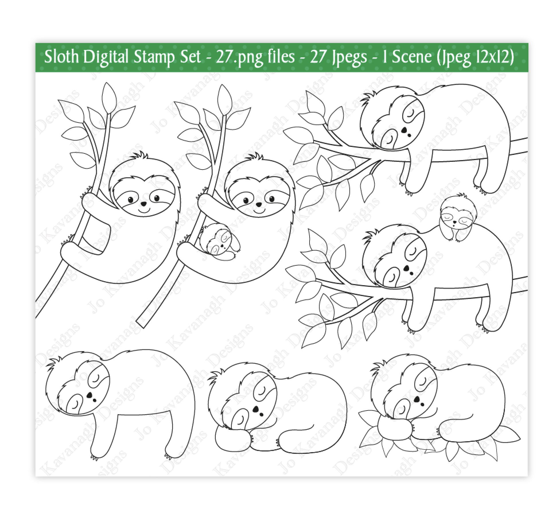 Sloth Digital Stamps Cute Sloth Digital Stamps Sleepy - Etsy