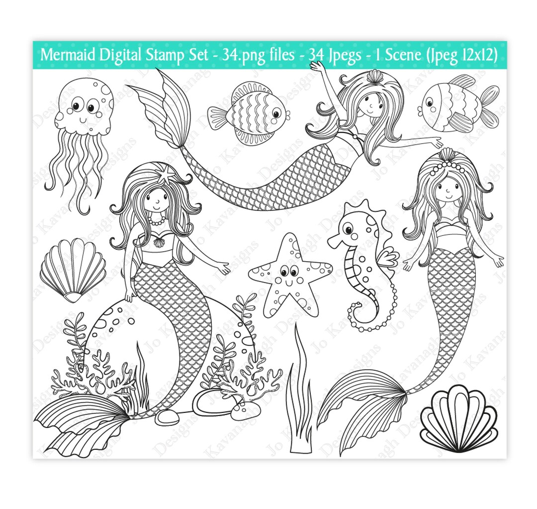 Mermaid Digital Stamps,mermaid Stamps,under the Sea Digital Stamps ...