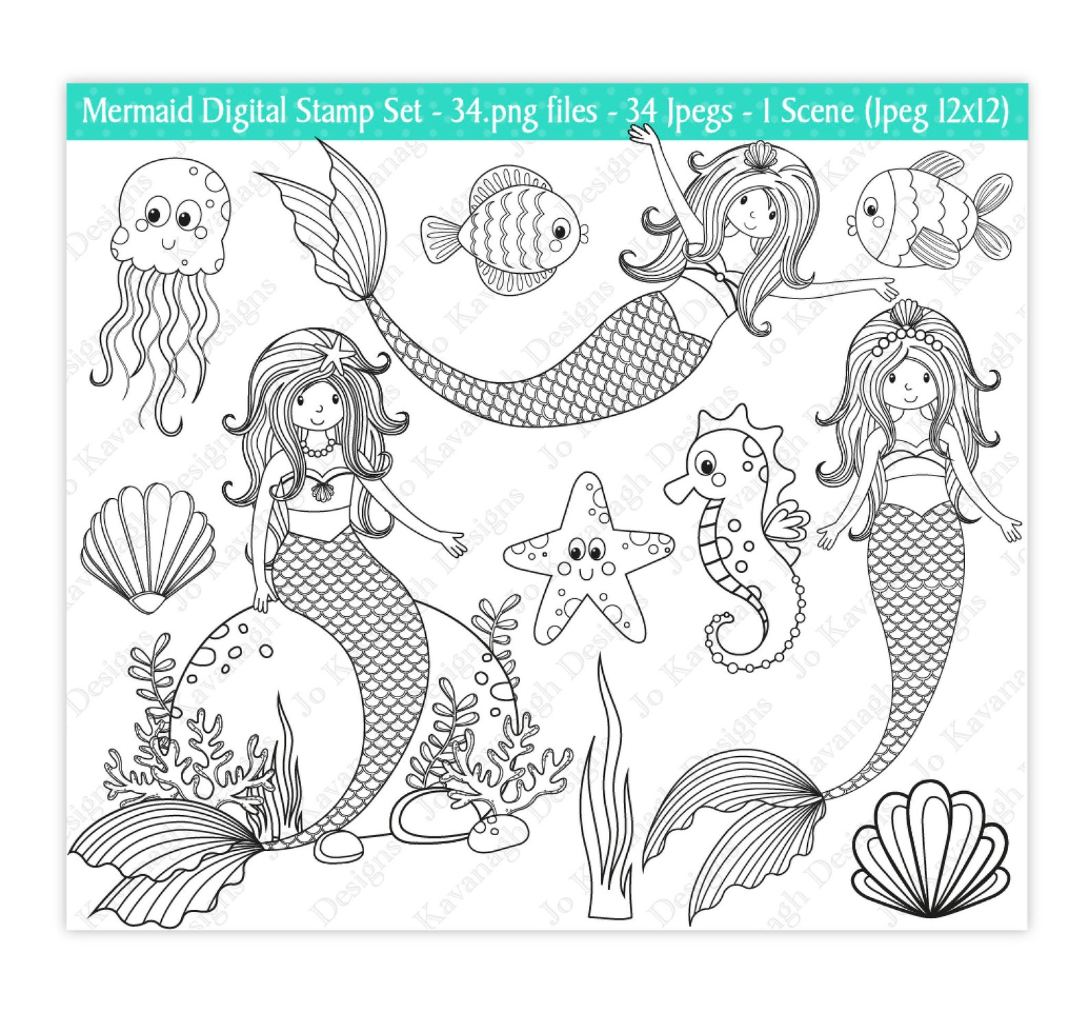 Mermaid Digital Stamps,mermaid Stamps,under the Sea Digital Stamps ...