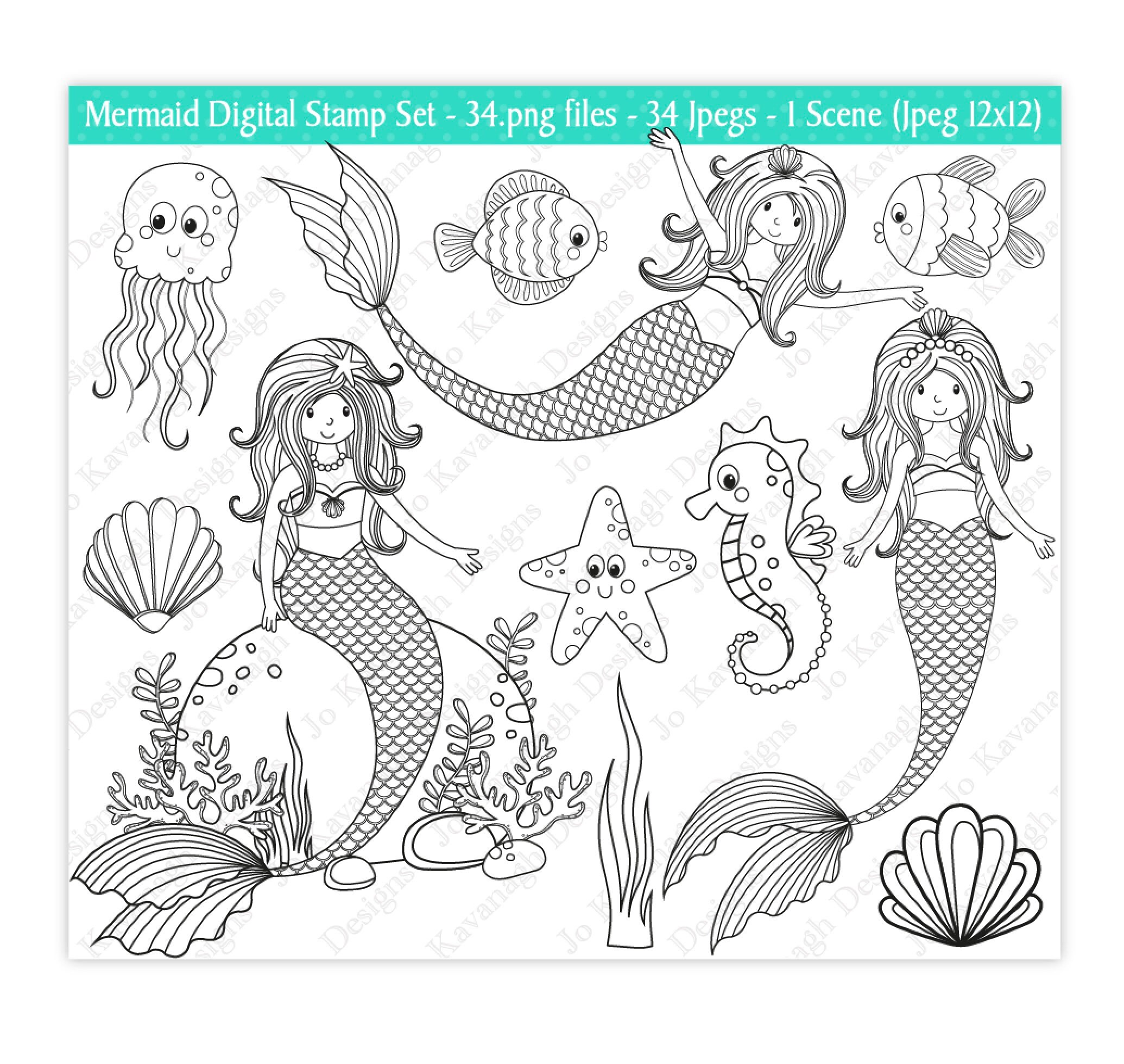 Mermaid Digital Stamps,mermaid Stamps,under the Sea Digital Stamps ...