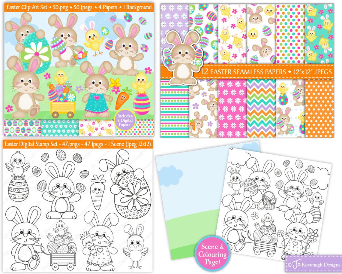 Easter Clipart Bundle, Easter Digital Stamps, Easter Digital Paper ...