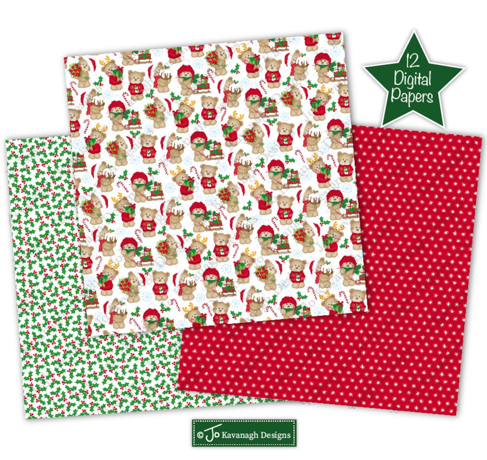 Christmas Digital Paperschristmas Cute Bear Paperschristmas - Etsy UK