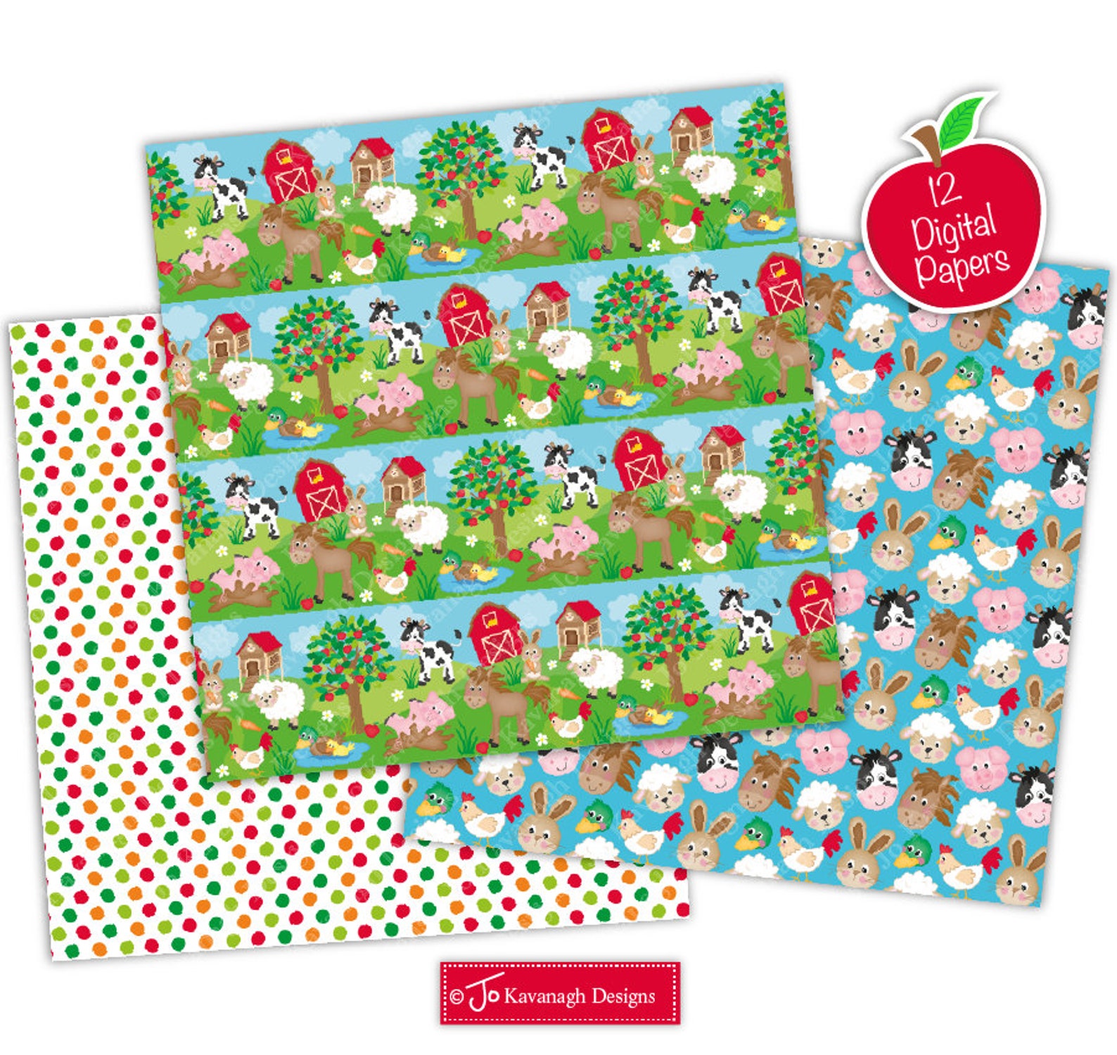 Farm Animals Digital Paperfarm Paperfarm Digital Paperfarm - Etsy UK