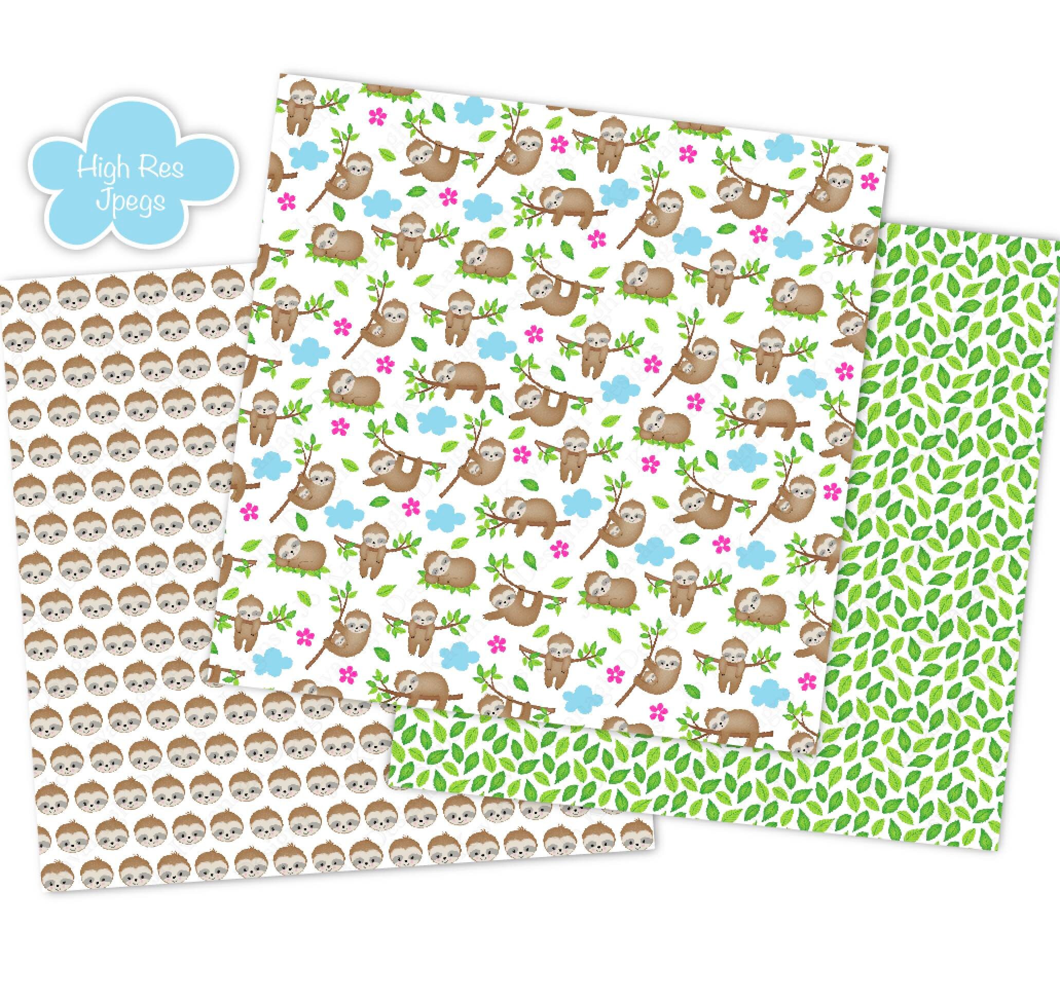 Sloth Digital Papers Cute Sloth Papers Sloth Paper Pack - Etsy UK