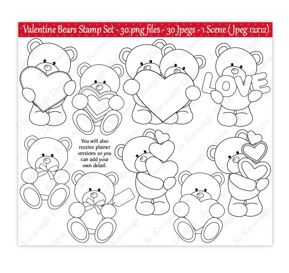 Valentine Digital Stamps,digital Stamps,valentine Bear Digital Stamps ...
