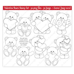 Valentine Digital Stamps,digital Stamps,valentine Bear Digital Stamps ...