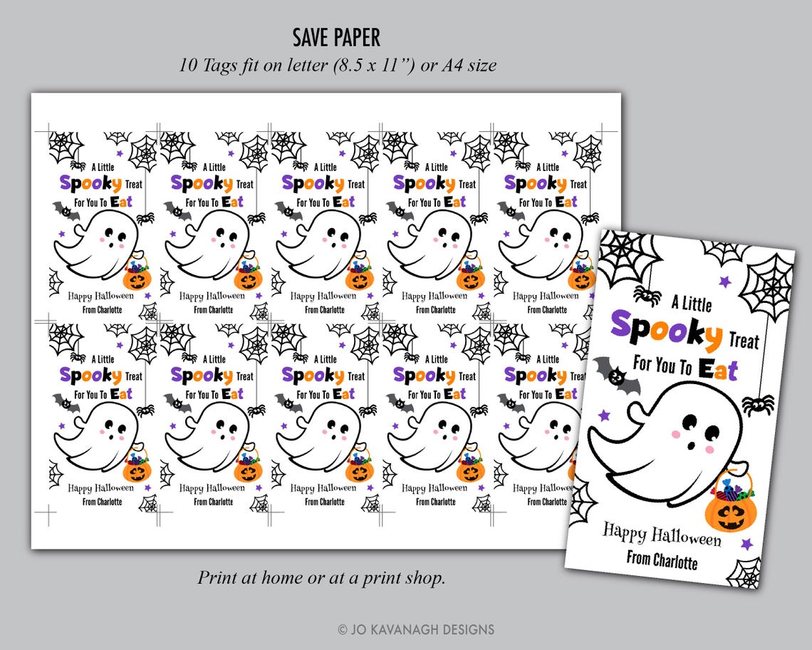 Editable Happy Halloween Gift Tags, Ghost Trick or Treat Favour Bag Tag ...