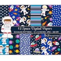Outer Space Digital Scrapbook Papers, Space Themed Rockets Ufos ...