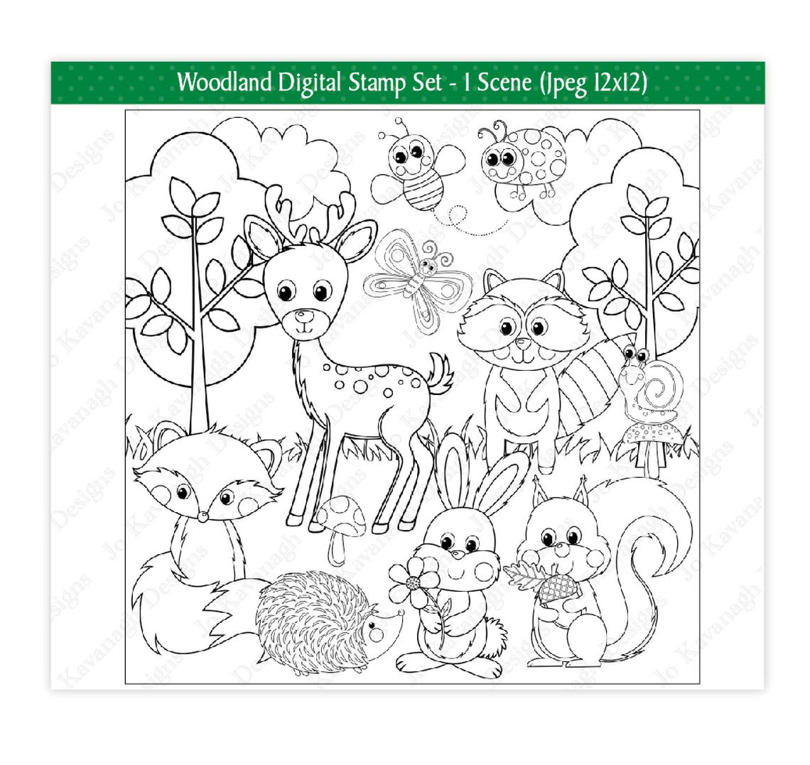 Woodland Animals Digital Stampsdigital Stampswoodland - Etsy